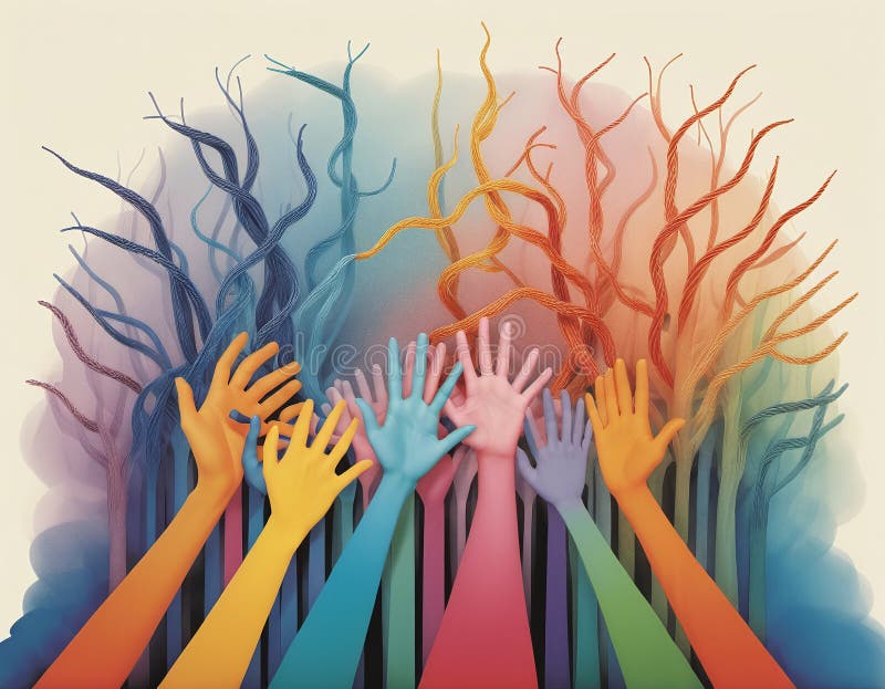 Illustrative Representation of Different Hands and Arms Moving Towards ...