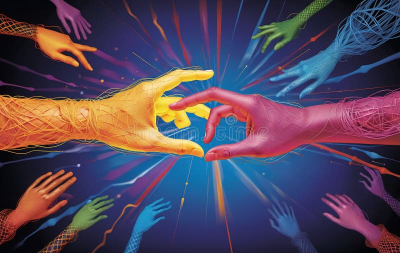 Illustrative Representation of Different Hands and Arms Moving Towards ...