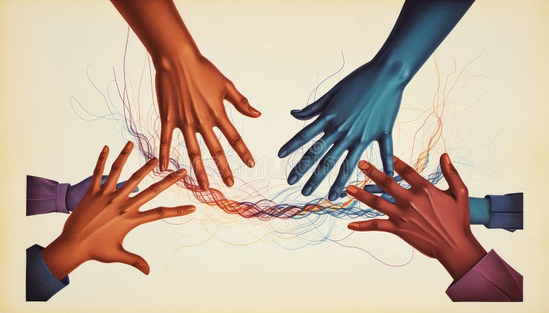 Illustrative Representation of Different Hands and Arms Moving Towards ...