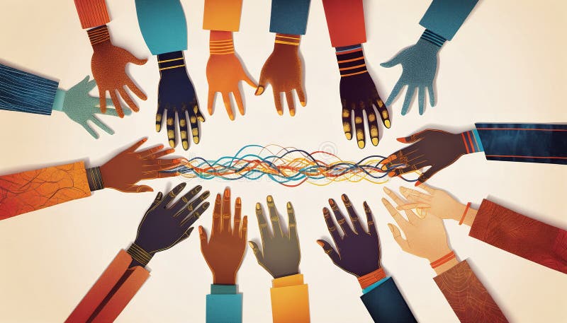 Illustrative Representation of Different Hands and Arms Moving Towards ...