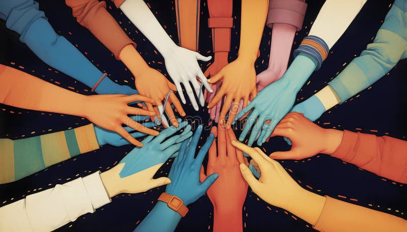 Illustrative Representation of Different Hands and Arms Moving Towards ...