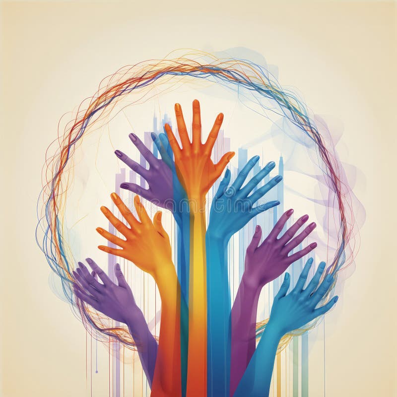 Illustrative Representation of Different Hands and Arms Moving Towards ...