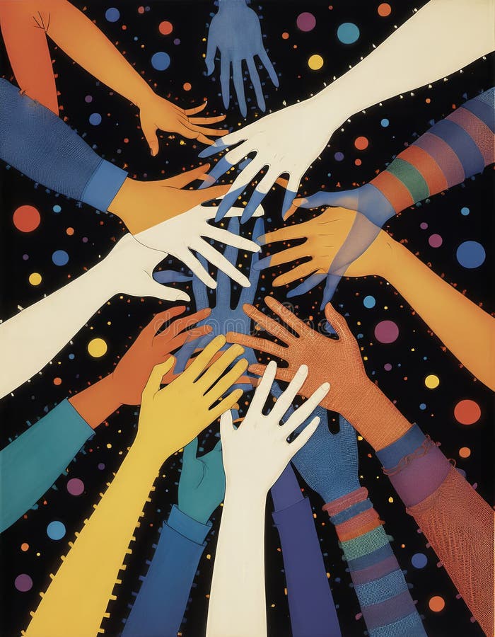 Illustrative Representation of Different Hands and Arms Moving Towards ...