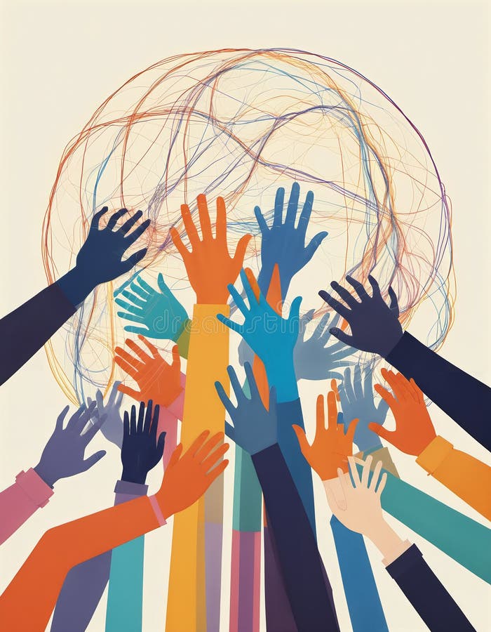 Illustrative Representation of Different Hands and Arms Moving Towards ...