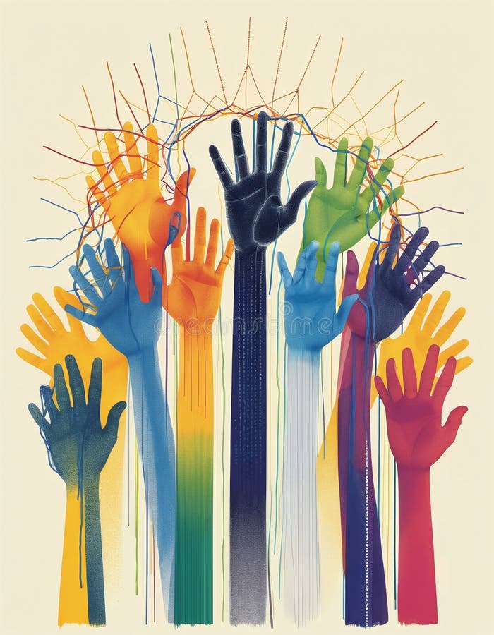 Illustrative Representation of Different Hands and Arms Moving Towards ...