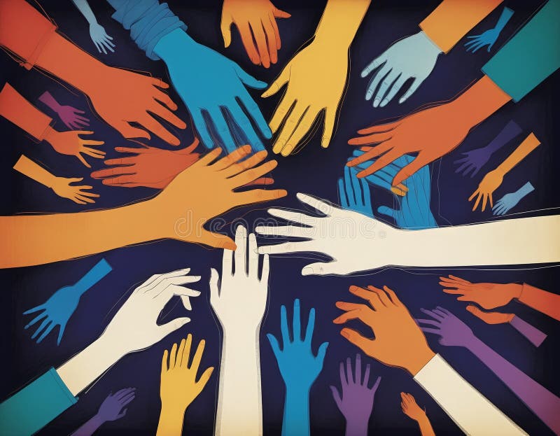 Illustrative Representation of Different Hands and Arms Moving Towards ...