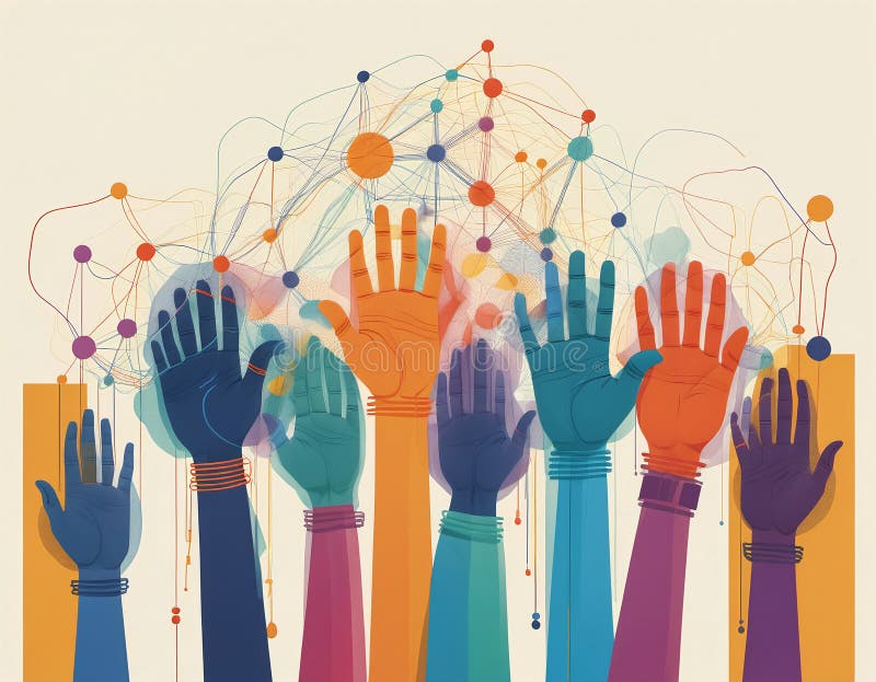 Illustrative Representation of Different Hands and Arms Moving Towards ...