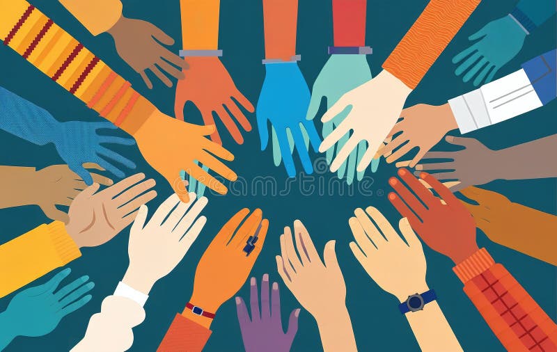 Illustrative Representation of Different Hands and Arms Moving Towards ...