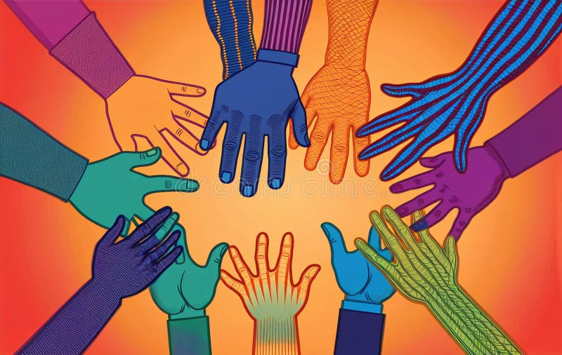 Illustrative Representation of Different Hands and Arms Moving Towards ...