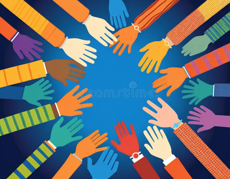 Illustrative Representation of Different Hands and Arms Moving Towards ...