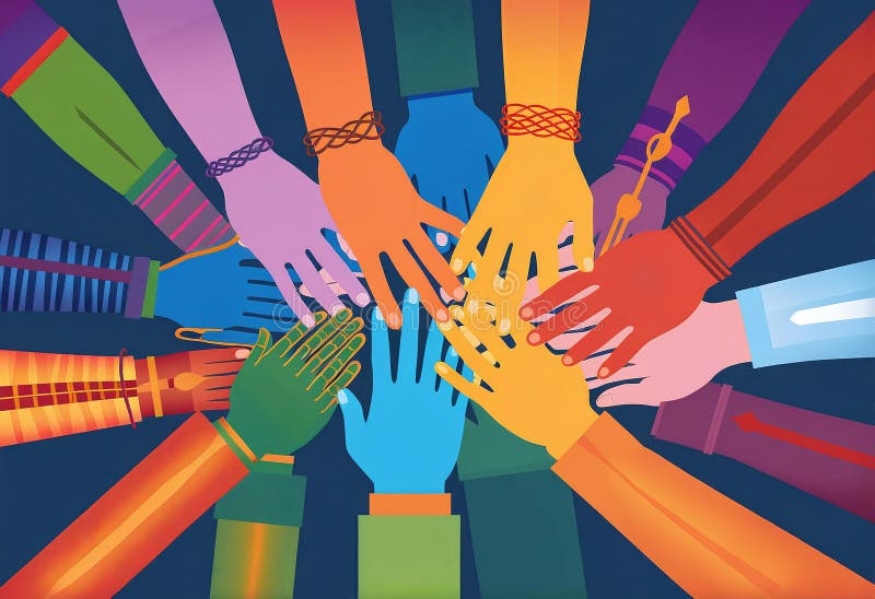 Illustrative Representation of Different Hands and Arms Moving Towards ...