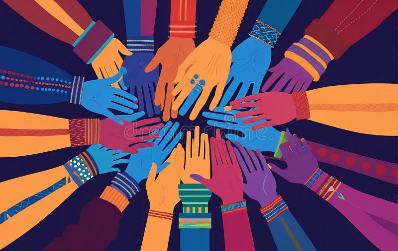 Illustrative Representation of Different Hands and Arms Moving Towards ...