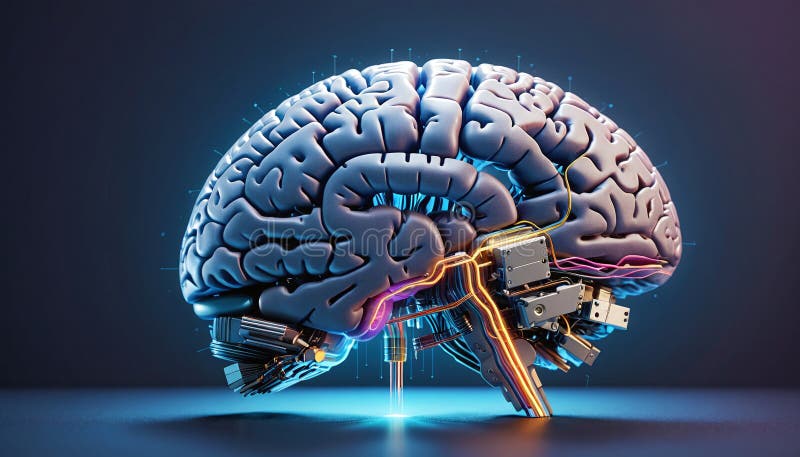 Illustrative Representation of a Human Brain Modified with Technology ...