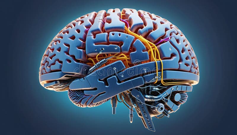 Illustrative Representation of a Human Brain Modified with Technology ...
