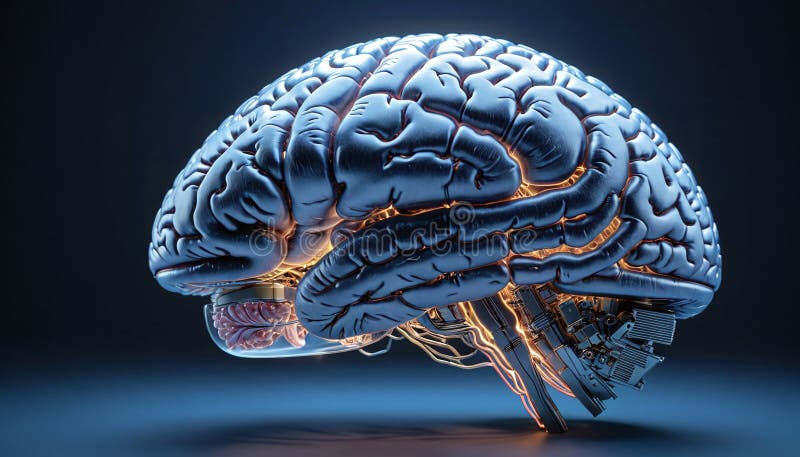 Illustrative Representation of a Human Brain Modified with Technology ...