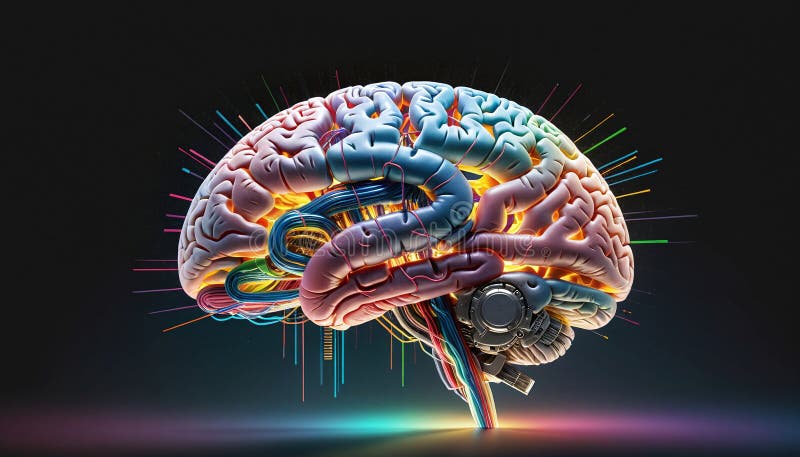 Illustrative Representation of a Human Brain Modified with Technology ...