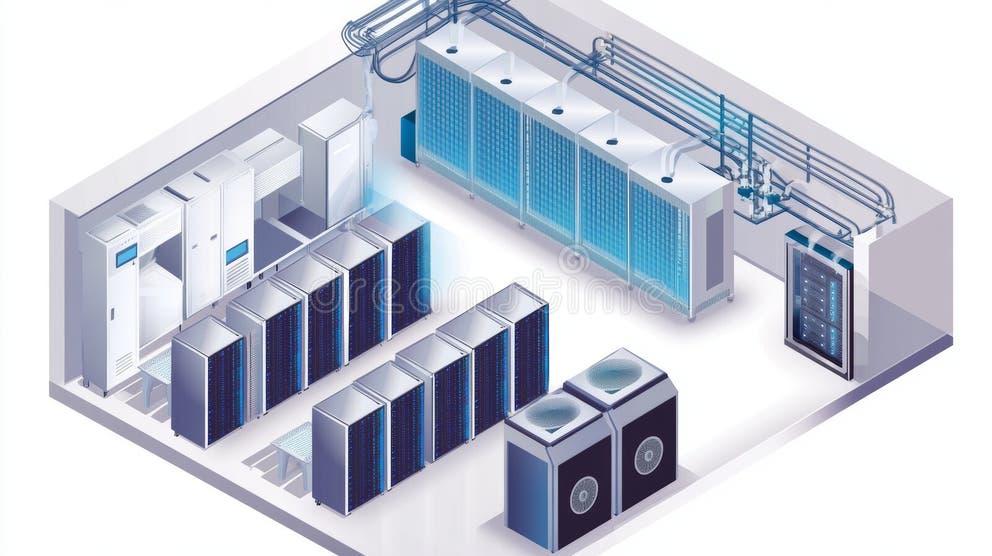 Illustrative Schematic of Data Center Interior Featuring Server Racks ...