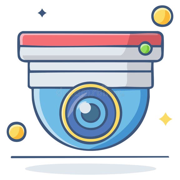 Illustrative Security Camera with Sparkling Elements, Cartoon Style ...