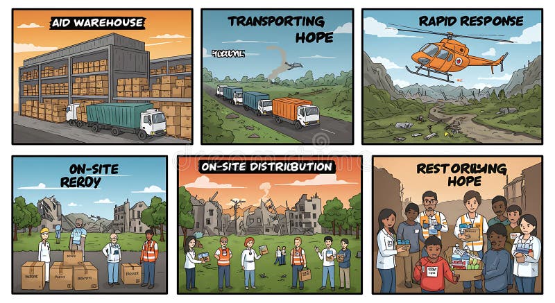 Illustrative Sequence Depicting Humanitarian Aid Logistics and Disaster ...