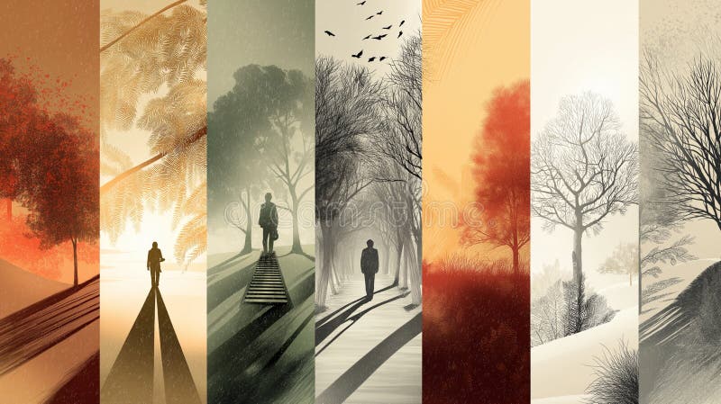 Seasonal Landscape Journey stock illustration. Illustration of autumn ...