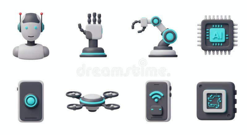 Illustrative Set of Robotic and Technological Icons for Design Projects ...