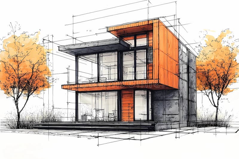 Illustrative Sketch of a Modern House, Architectural Project 3 Stock ...