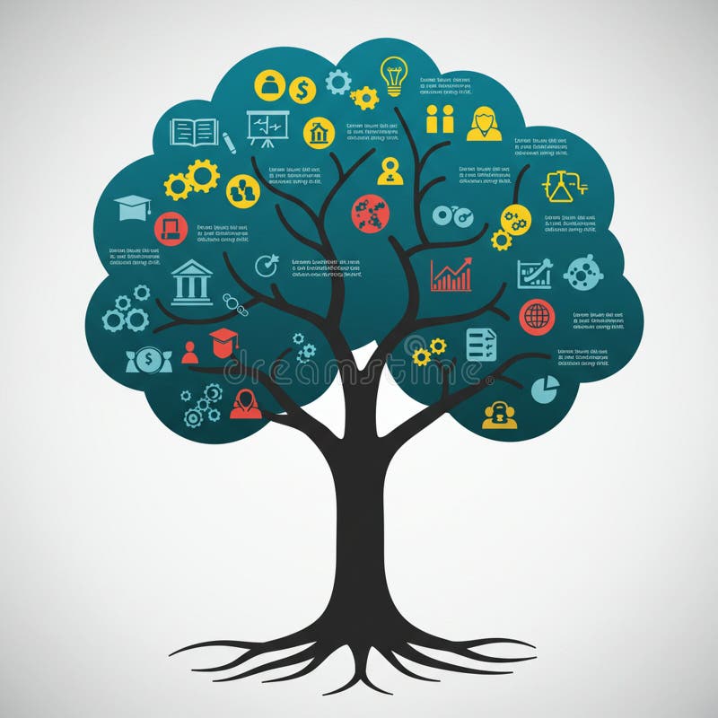Illustrative Tree Diagram Featuring a Black Trunk and Branches with ...