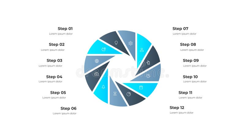 Illustrative Twelve Step Circular Infographic with Blue and Grey ...