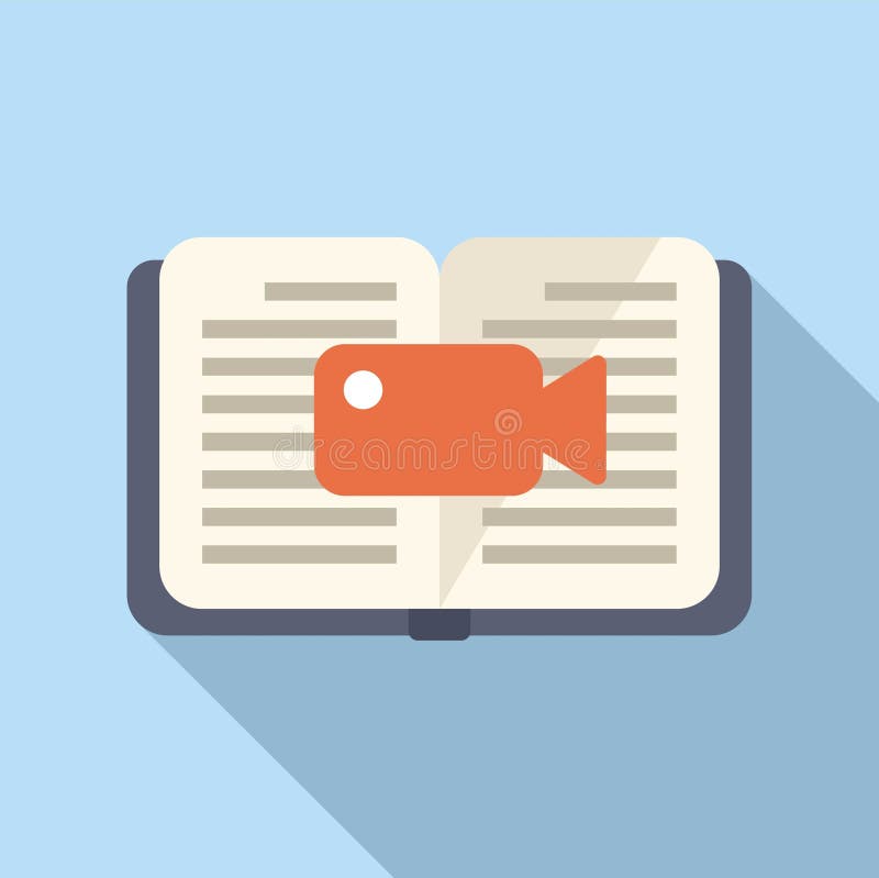 Flat Design Icon of a Video Camera on an Open Book, Illustrating Online ...