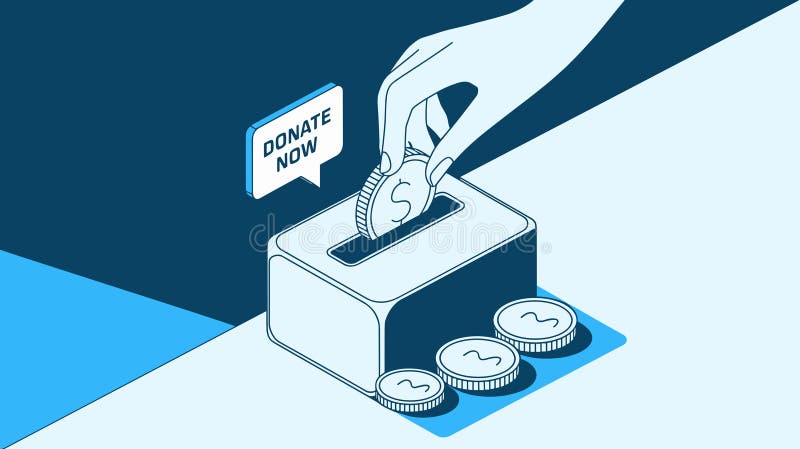 Hand Putting Coin into Donation Box - Fundraising Symbol Stock Vector ...
