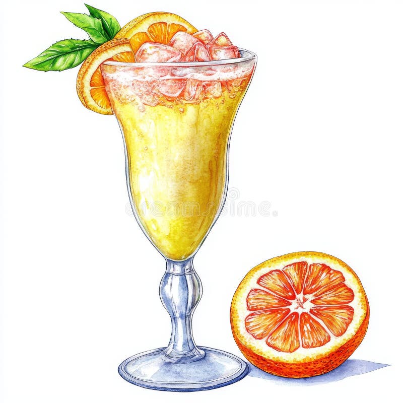 Illustrative Watercolor Hand-painted Image of a Spritz Cocktail with a ...