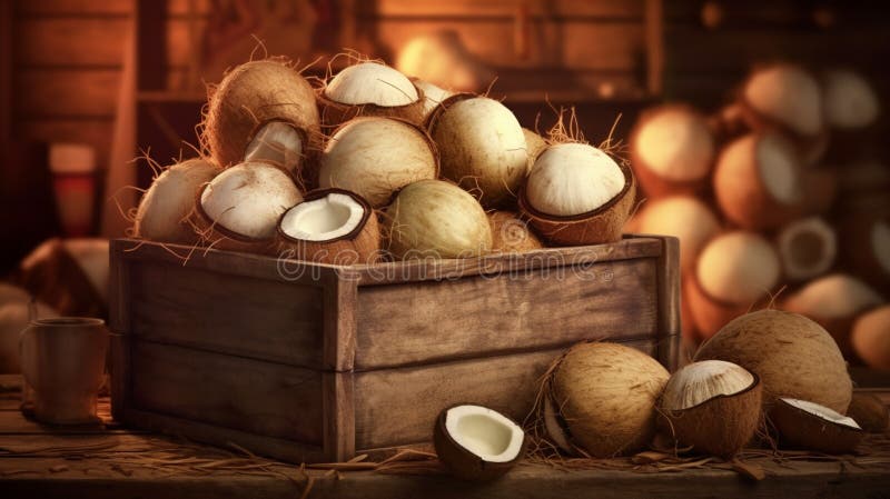 Crate Full of Coconuts, World Coconut Day Stock Illustration ...