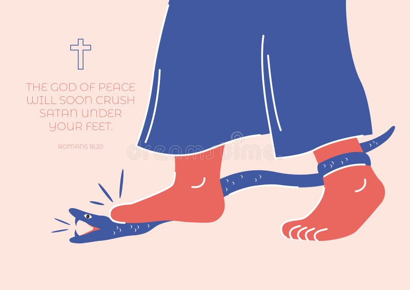 Jesus Crushes the Snake with Feet Stock Illustration - Illustration of ...