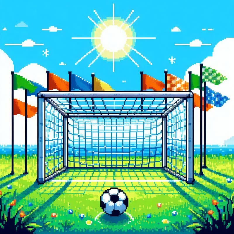 Illustrator of Ball Design with Goal, Pixel Art Stock Illustration ...