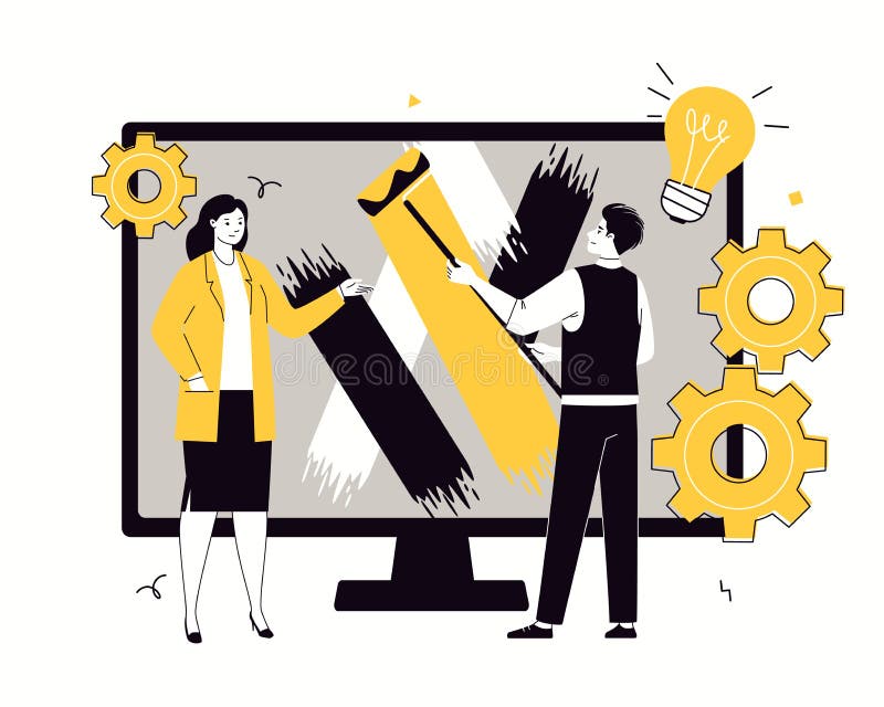 Illustrator on Computer Screen Draws Colored Strokes with Molar Roller ...