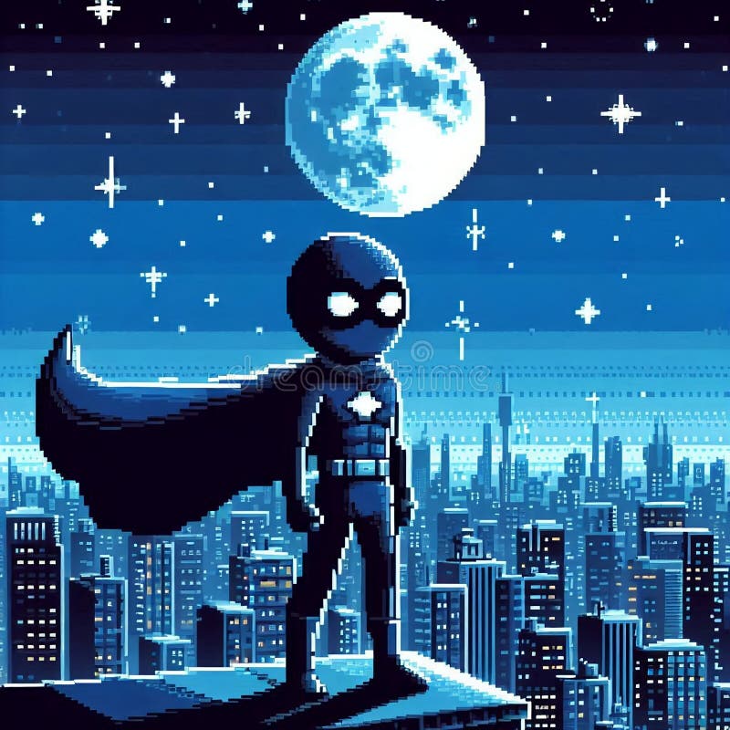 Illustrator Design of Hero with His Costume at Night,pixel Art Stock ...