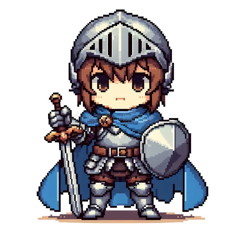 Illustrator Design of Knight Character Wearing Silver Armor, Pixel Art ...