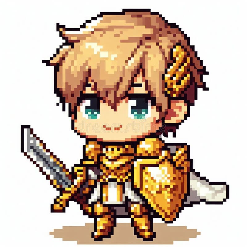 Illustrator Design of a Knight with His Golden Armor,pixel Art Stock ...