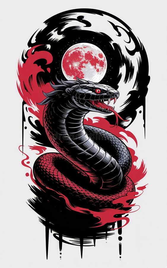Illustrator Design of a Painting of a Cobra Snake with a Moon ...
