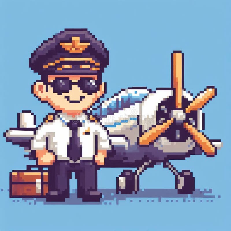 Illustrator Design of a Pilot with His Plane,pixel Art Stock ...