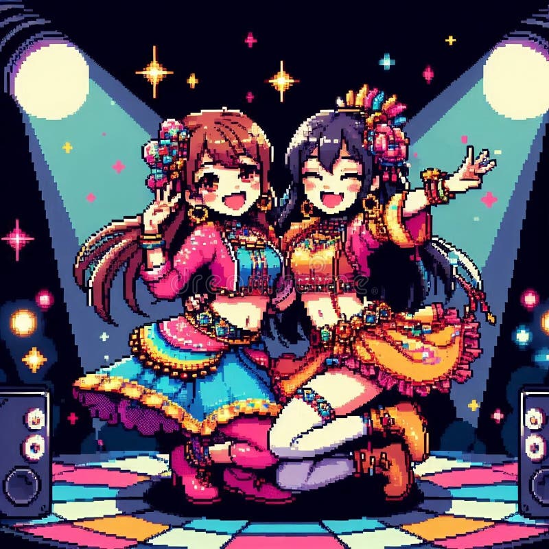 Illustrator Design of Two Dancers on Stage,pixel Art Stock Illustration ...