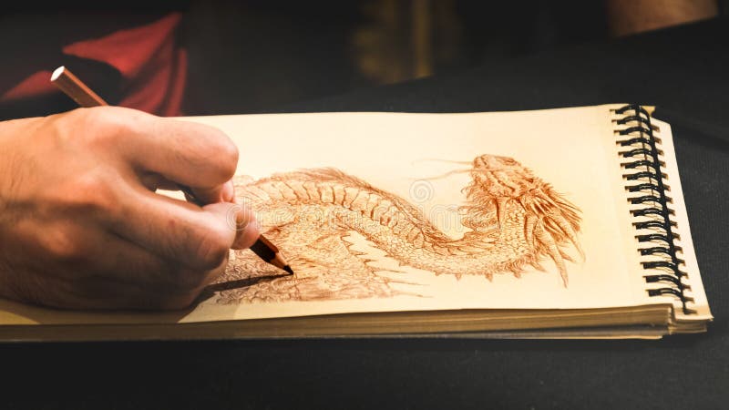 Illustrator Hand Drawing Dragons Sketchbook Scratch Book Editorial ...