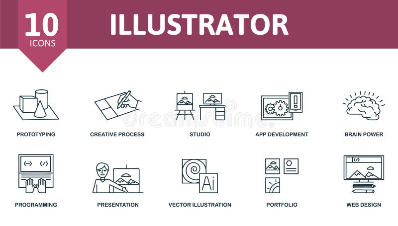 Illustrator Icon Set. Contains Editable Icons Web Design Theme Such As ...