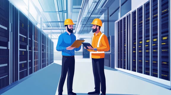 Illustrator of a Network Engineer at a Data Center Site, Operate in ...