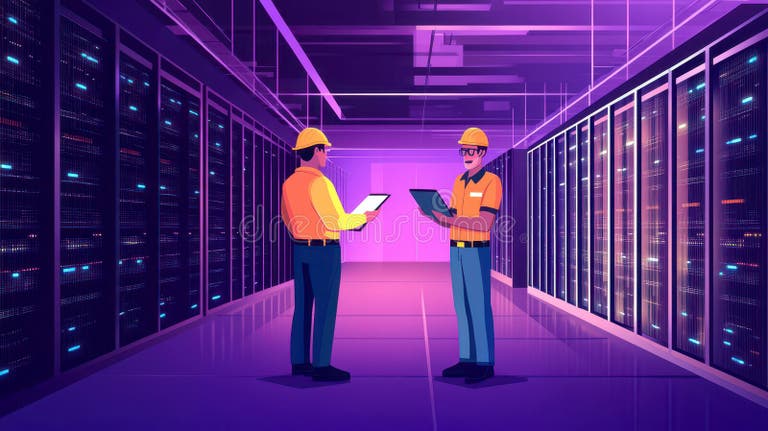 Illustrator of a Network Engineer at a Data Center Site, Operate in ...