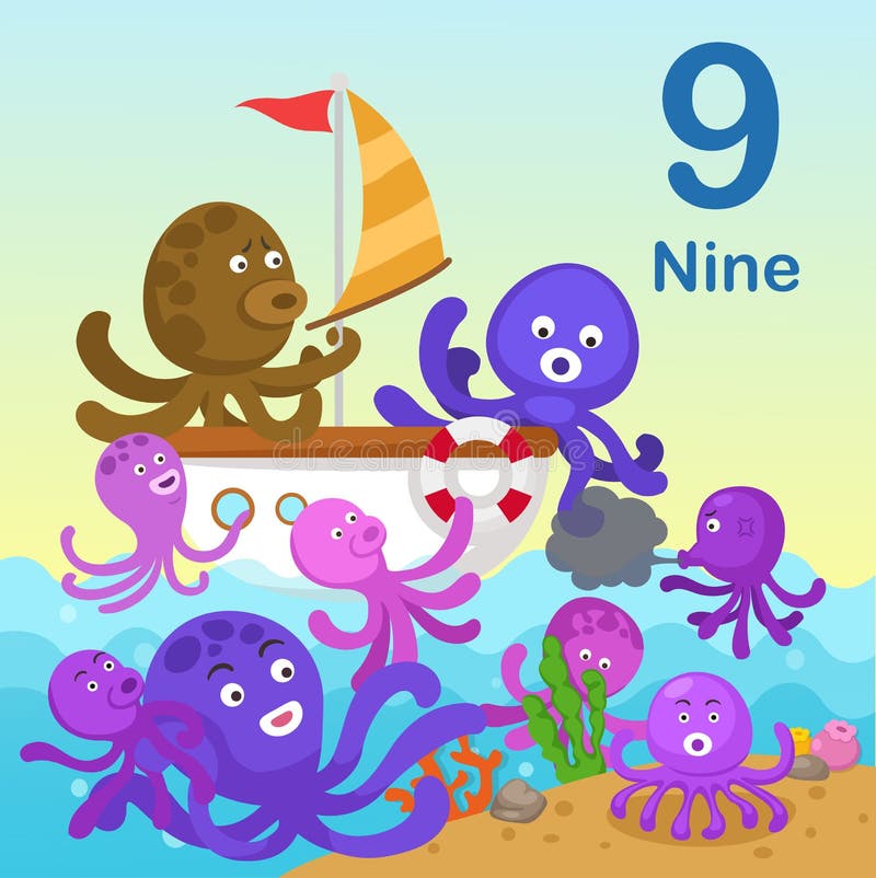 Number Nine Fish Under the Sea Vector Stock Vector - Illustration of ...