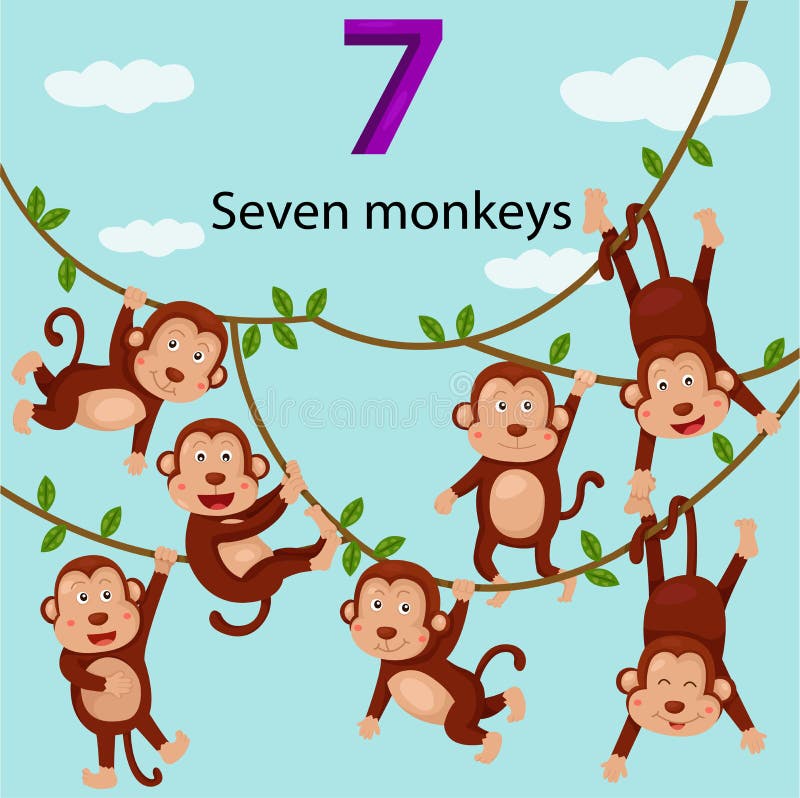 Illustrator of Number Seven Monkeys Stock Vector - Illustration of ...