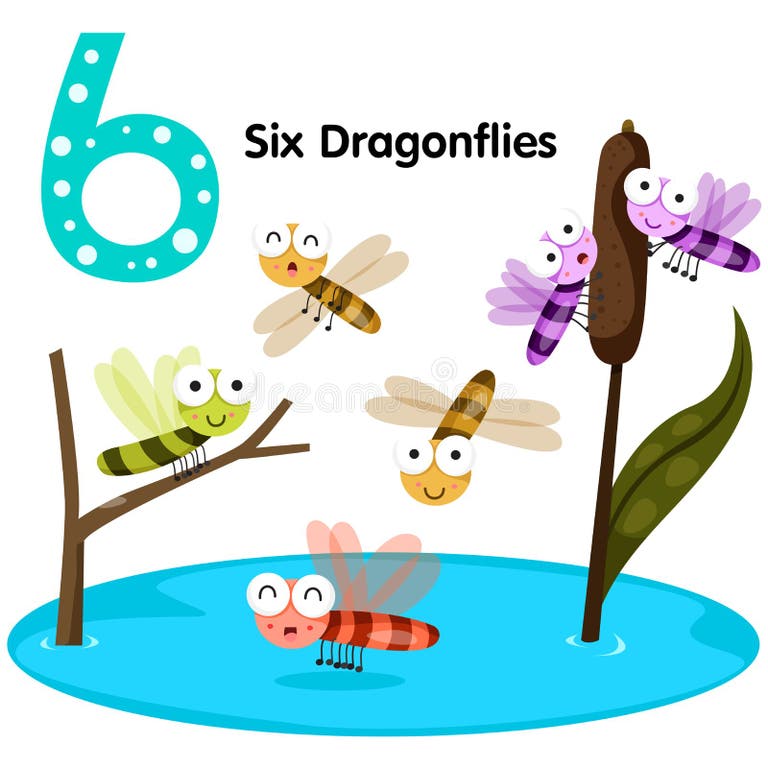 Illustrator of Number Six Dragonfly Stock Vector - Illustration of ...