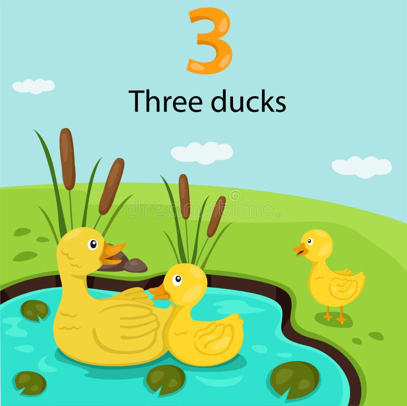 Illustrator of Number Three with Ducks Stock Vector - Illustration of ...