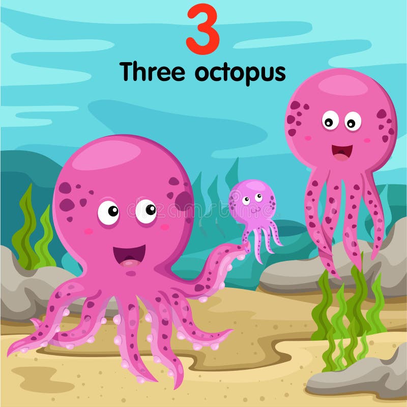 Illustrator of Number with Three Octopus Stock Vector - Illustration of ...